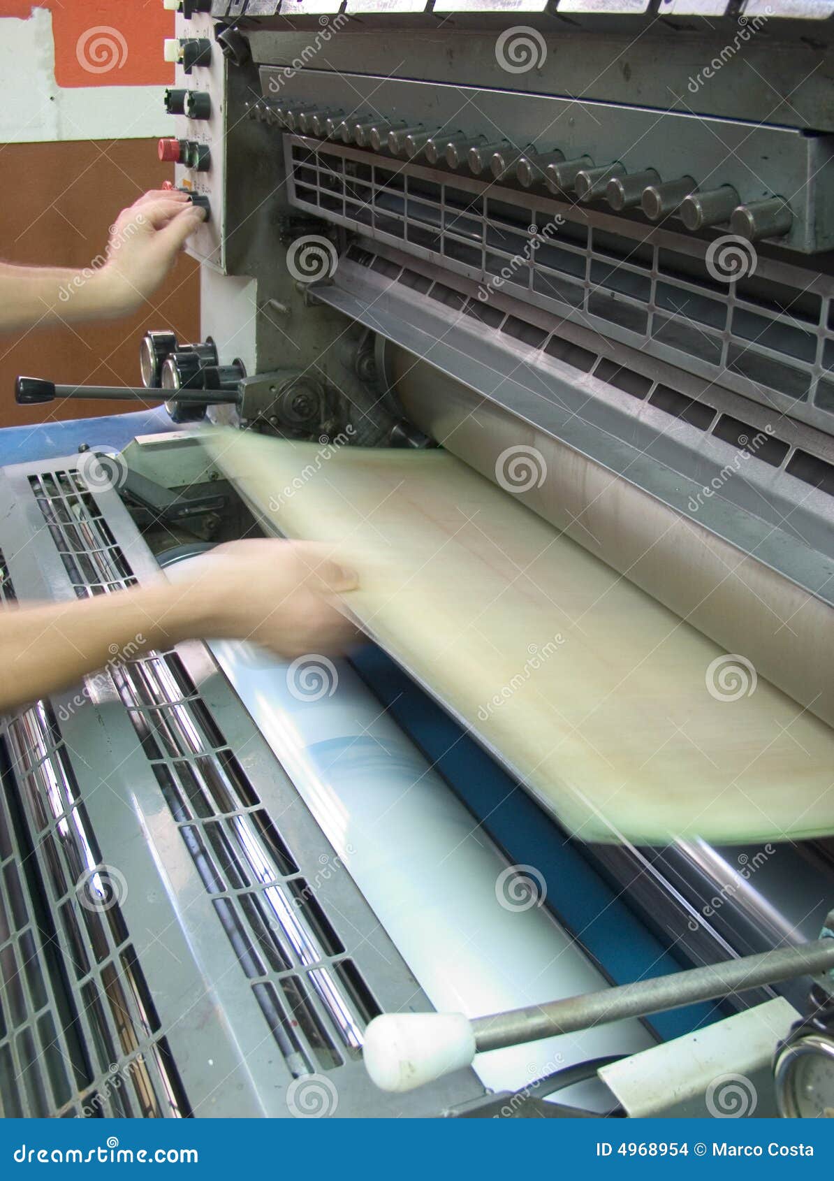 Offset machine working stock photo. Image of printmaster - 4968954