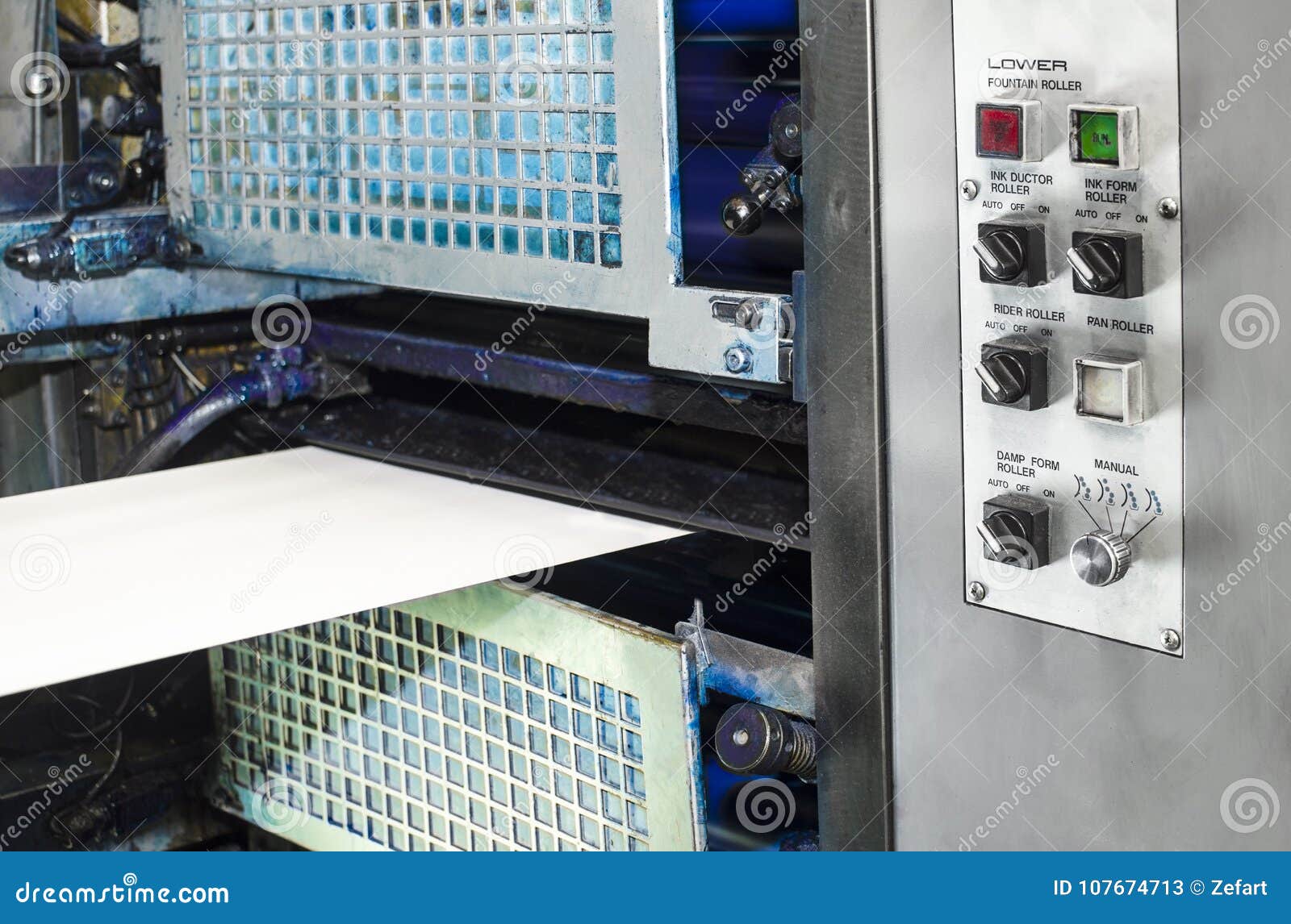 Offset print press at work stock image. Image of horizontal - 107674713