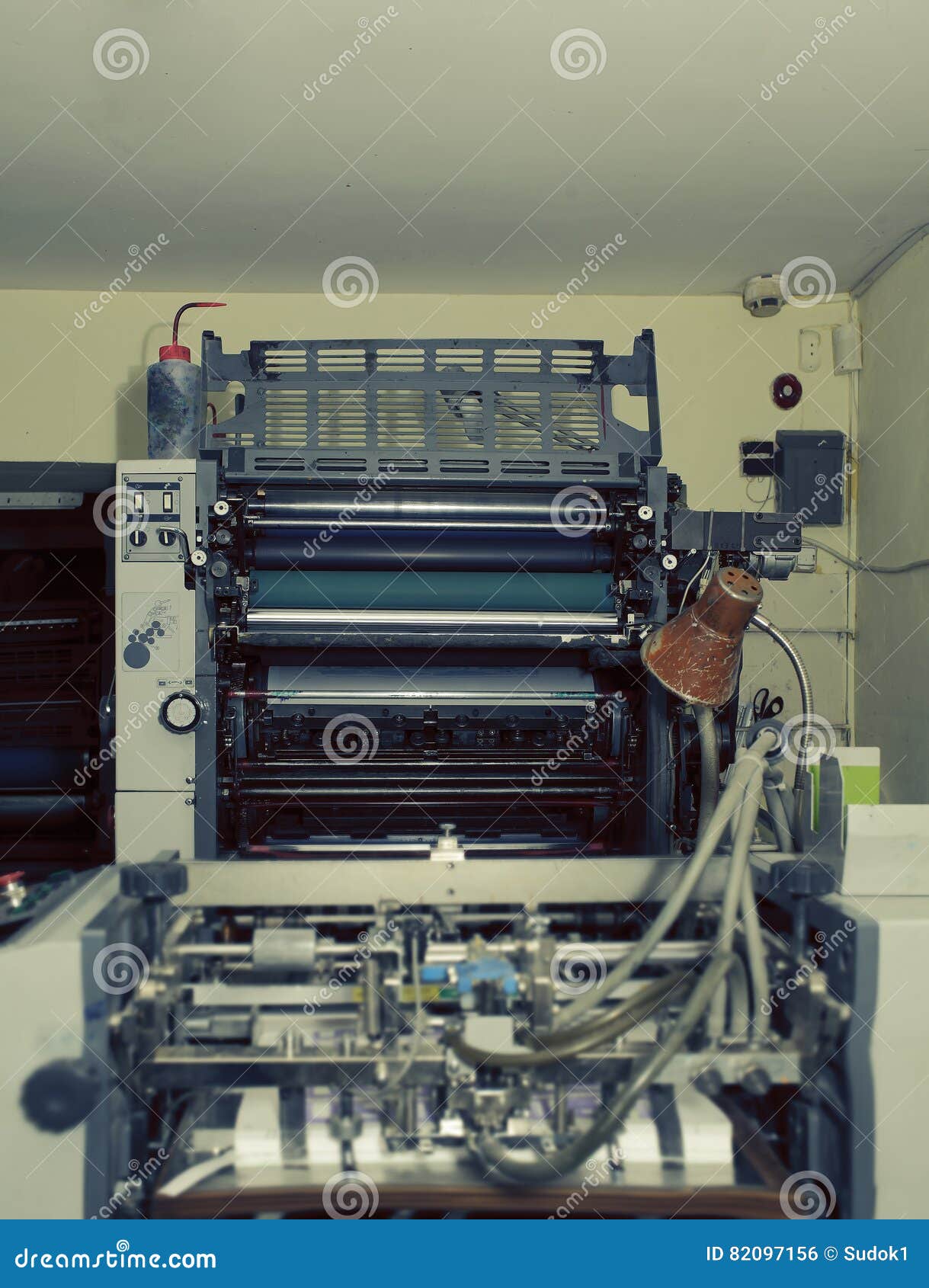 Offset Printing Machine in Basement Room Stock Photo - Image of lathe ...