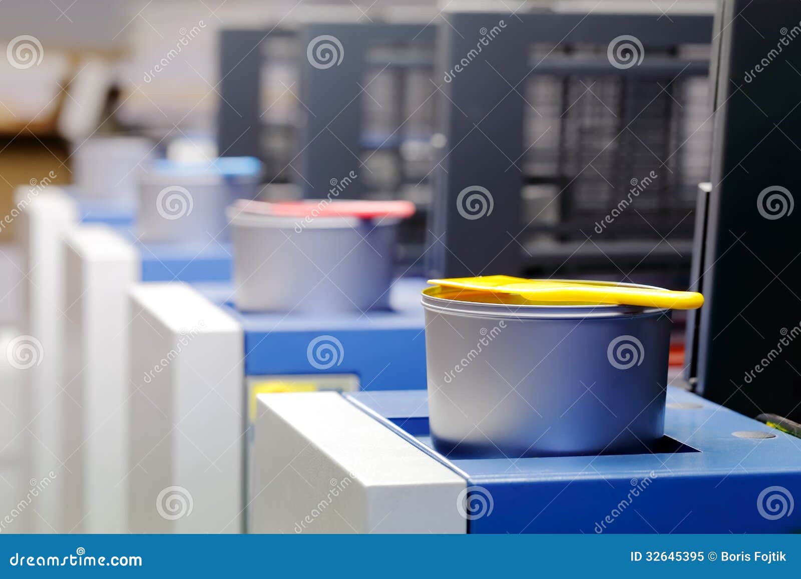 Offset Printing Machine - Color Ink Cans Stock Image - Image of ...