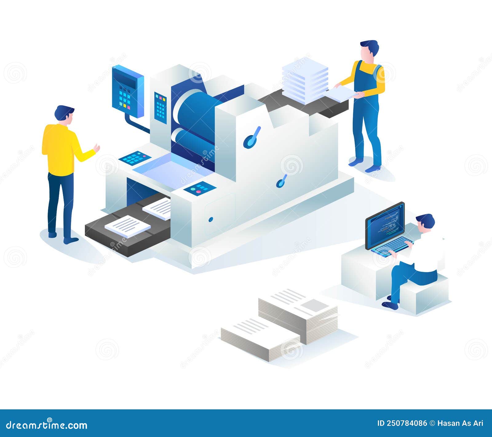 Offset Printing Service And Equipment, Flat Cartoon Vector Illustration ...
