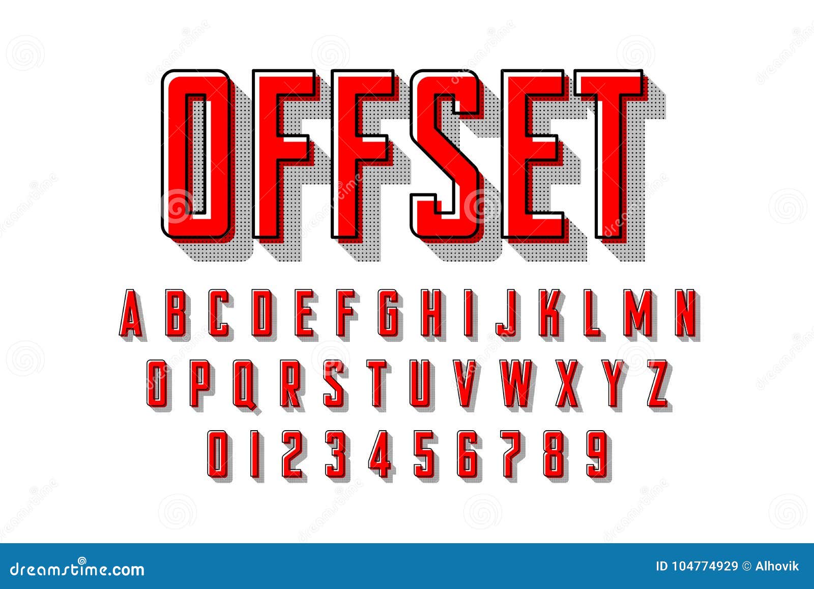 Offset printing style font stock vector. Illustration of number - 104774929