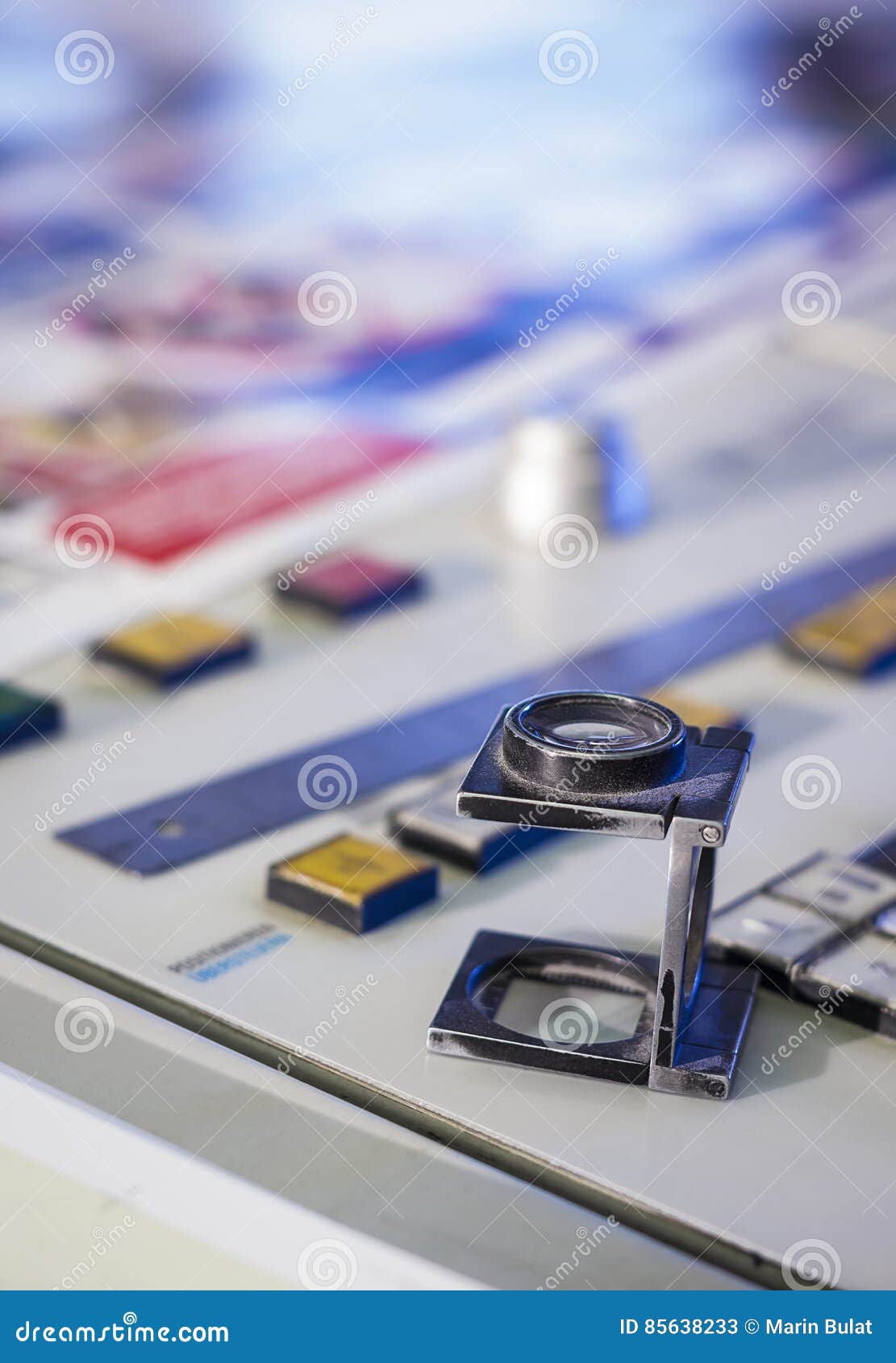 Offset Printing Work Place with Magnifying Glass Stock Image - Image of ...