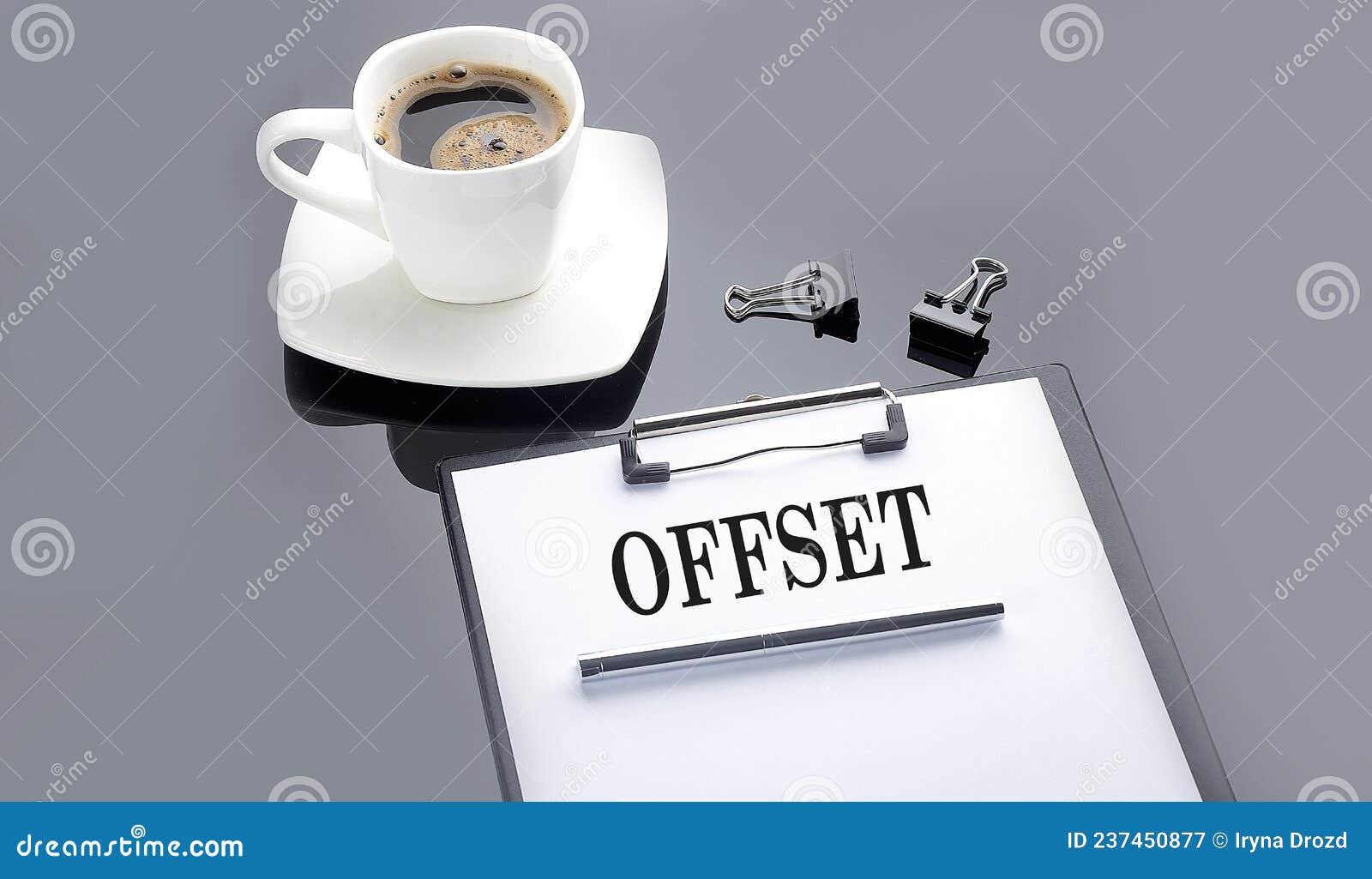 OFFSET Text on Paper Sheet with Coffee on the Black Background Stock ...