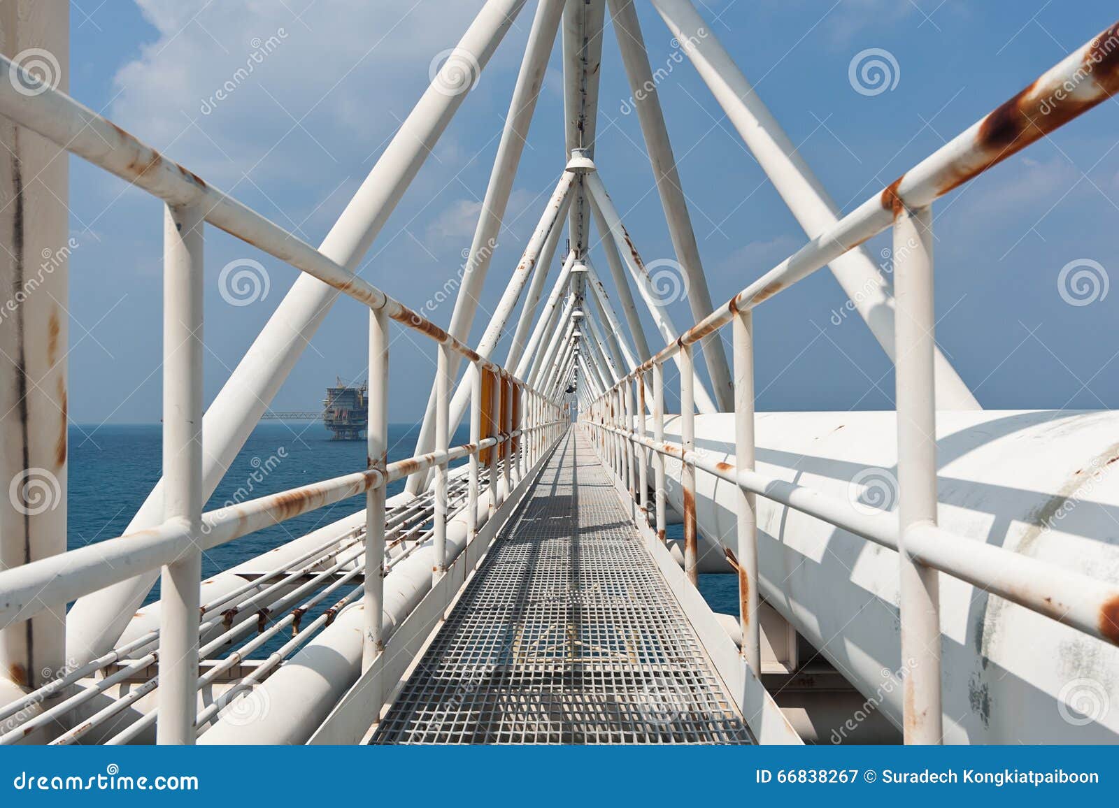 Offshore Bridge with Pipe Work Stock Image - Image of petroleum, ocean ...