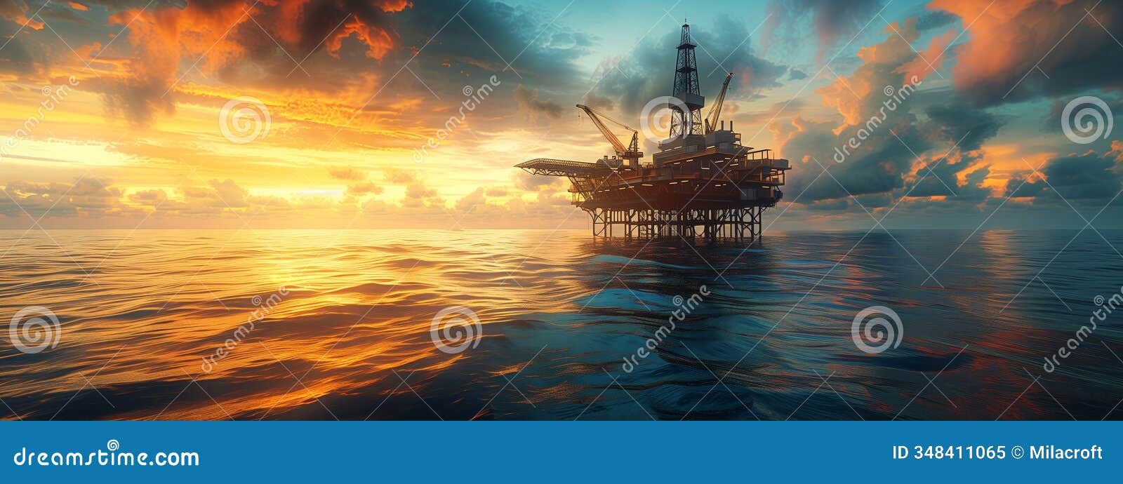 Offshore Oil Drilling Platform. Sketch Style Drawing Isolated On A ...