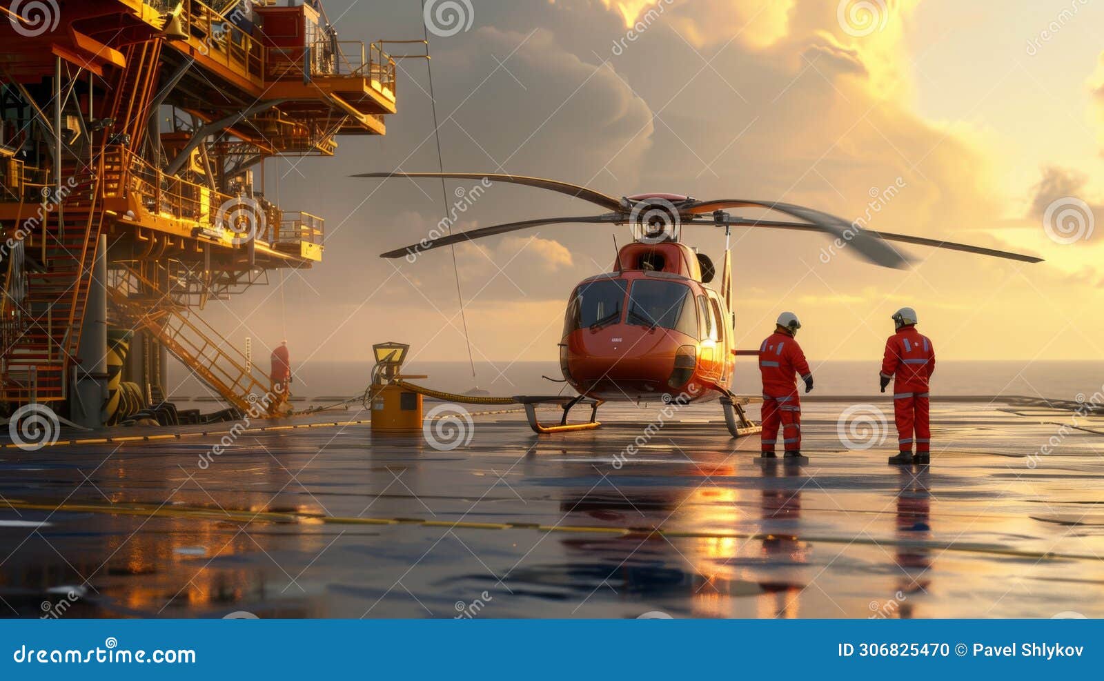 Offshore Drilling Platform with Transport Helicopter on Landing Zone ...