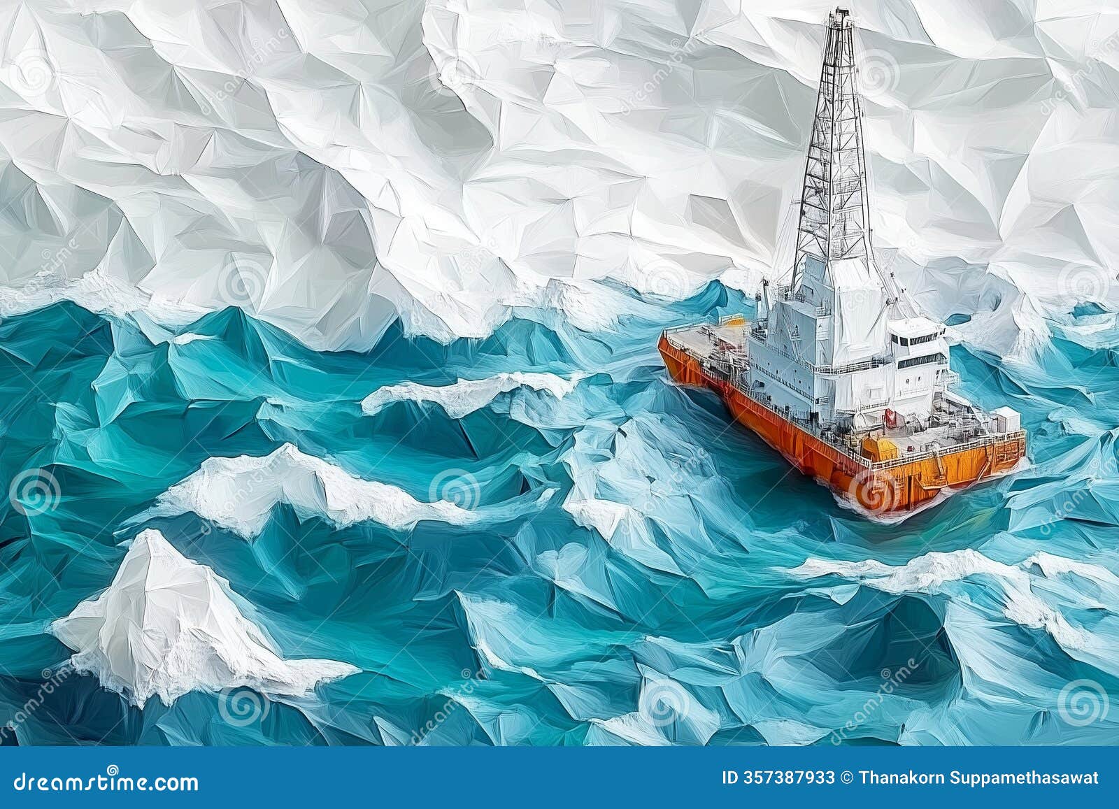 Offshore Drilling Rig Platform Navigating through Turbulent Ocean Waves ...