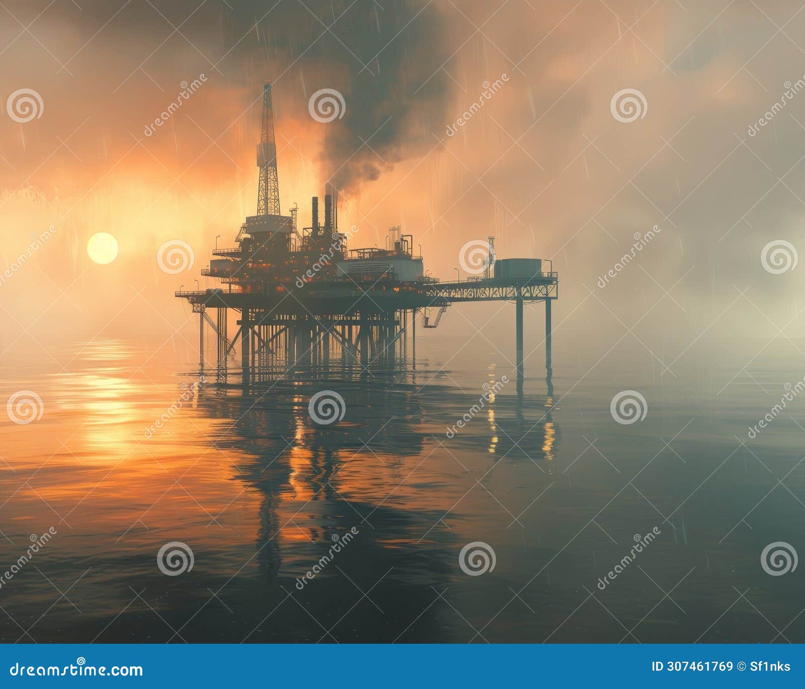 Offshore Drilling Rig in the Sea, Captured in Stunning Orange Hues ...