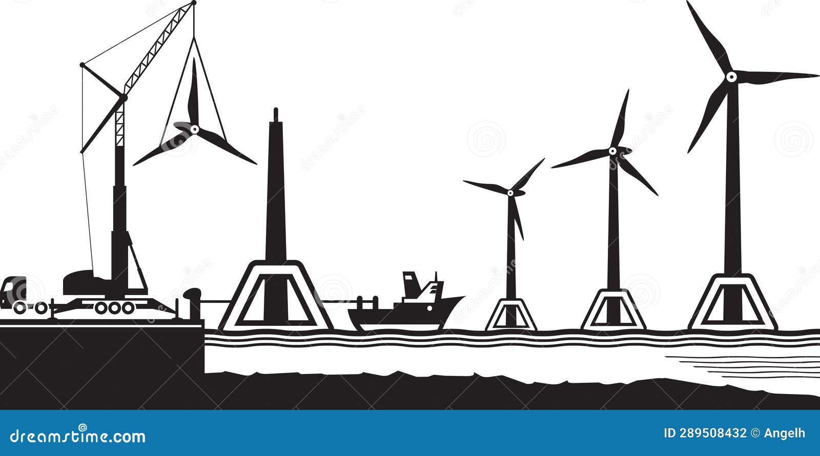 Offshore Floating Wind Farm Construction Stock Illustration ...