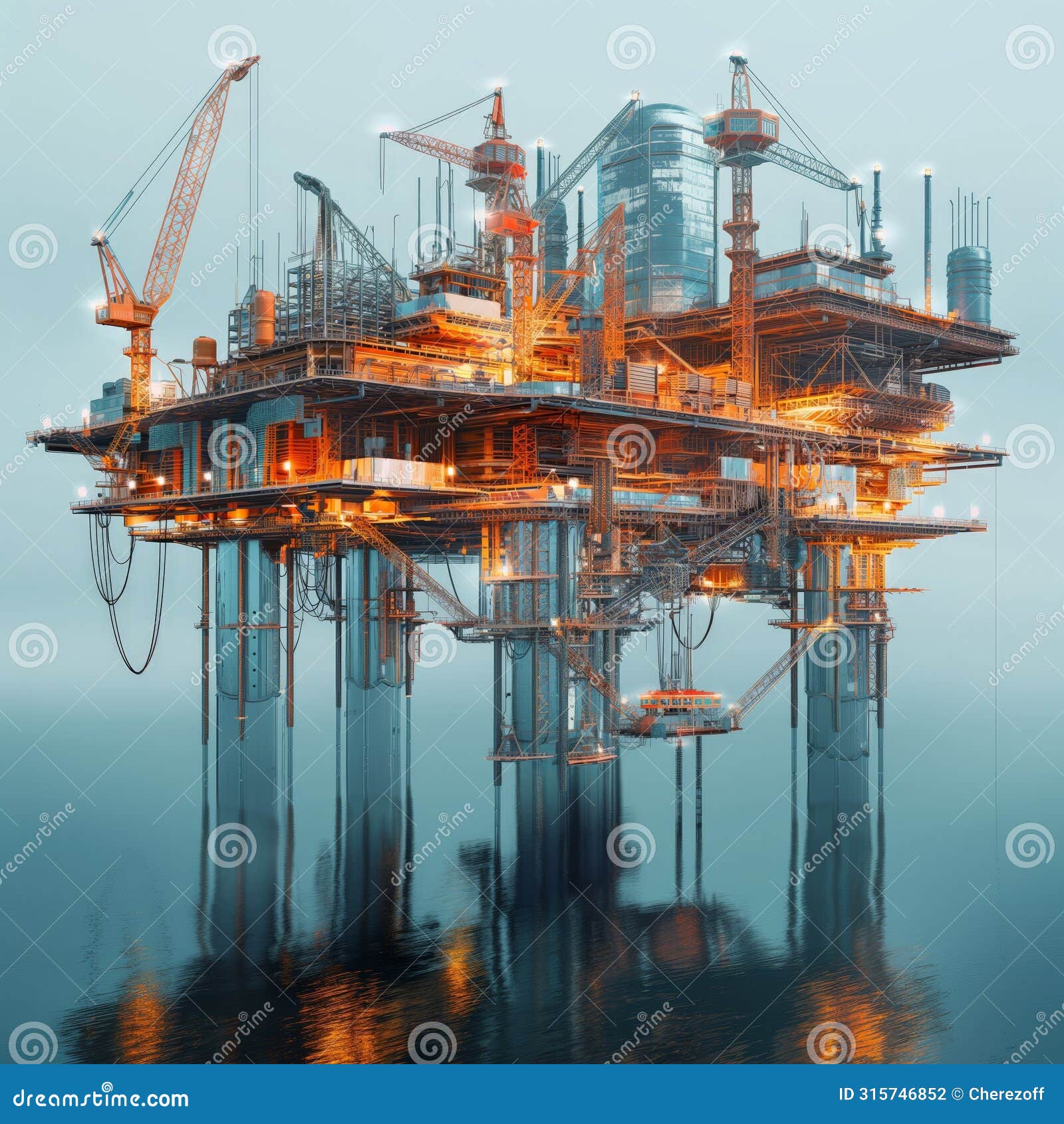 Offshore Industrial Complex at Dusk Stock Photo - Image of water ...