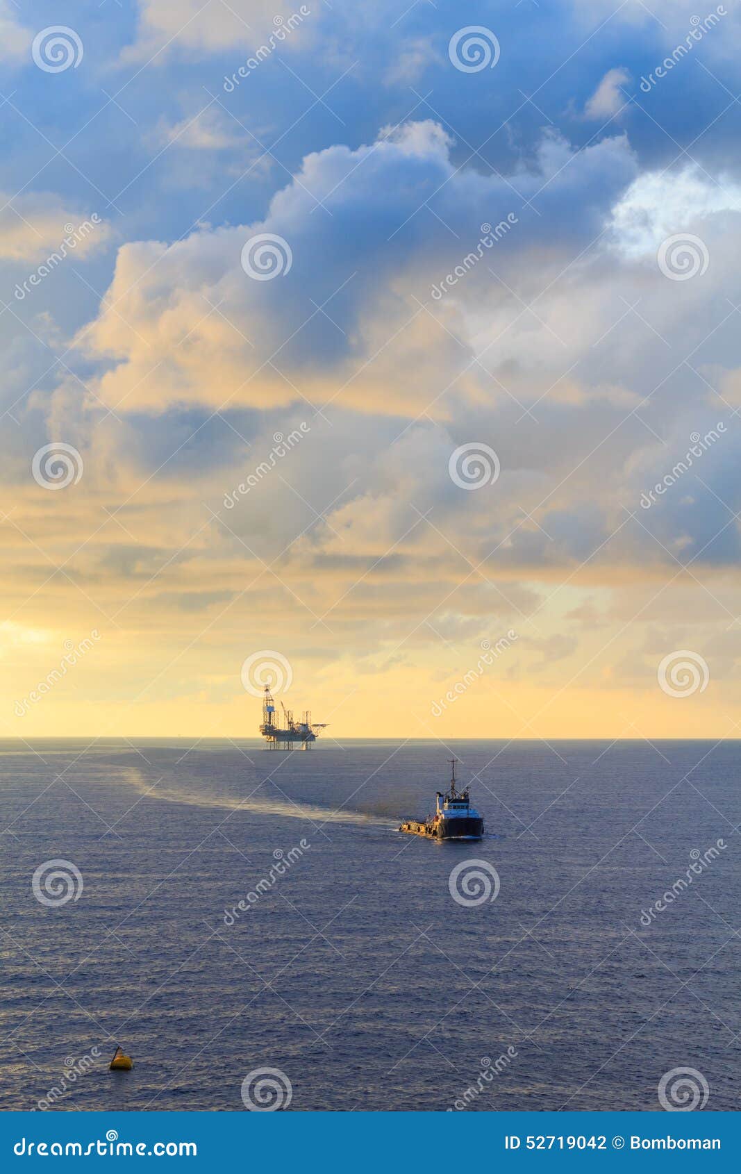Offshore Jack Up Drilling Rig and Supply Boat Stock Photo - Image of ...