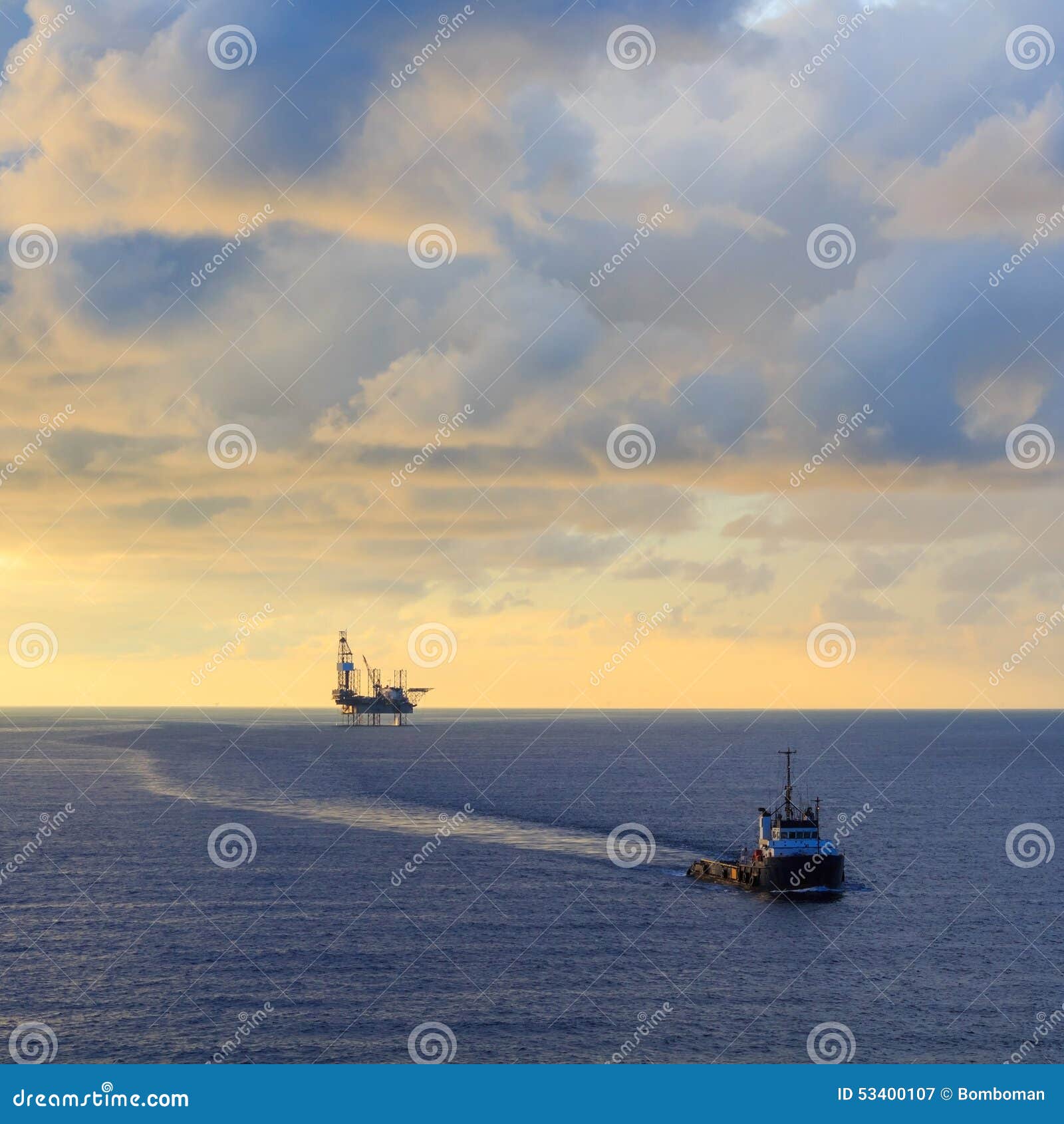 Offshore Jack Up Drilling Rig and Supply Boat Stock Image - Image of ...