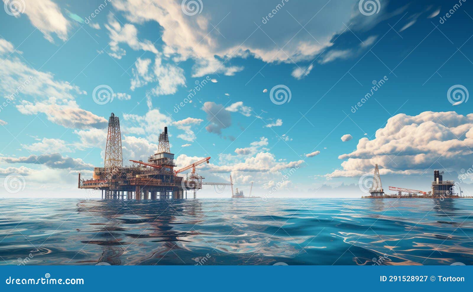 Offshore Jack Up Rig in the Middle of the Sea at Clouds Sky Generative ...