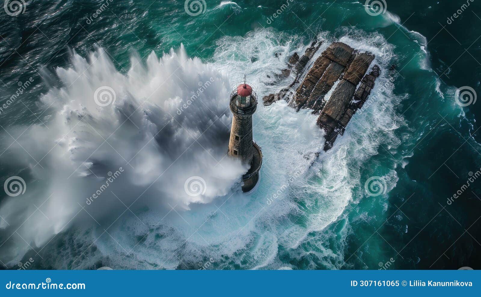An Offshore Lighthouse Standing Tall Amidst Crashing Waves, Its Sturdy ...