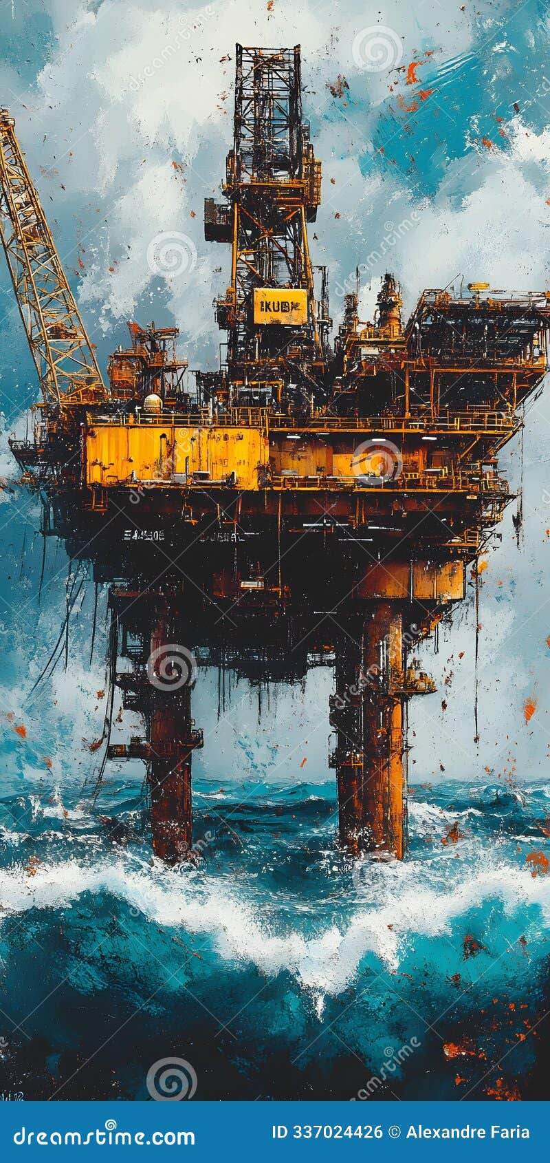Intense Offshore Oil Rig Operation At Twilight. Concept Offshore Safety ...