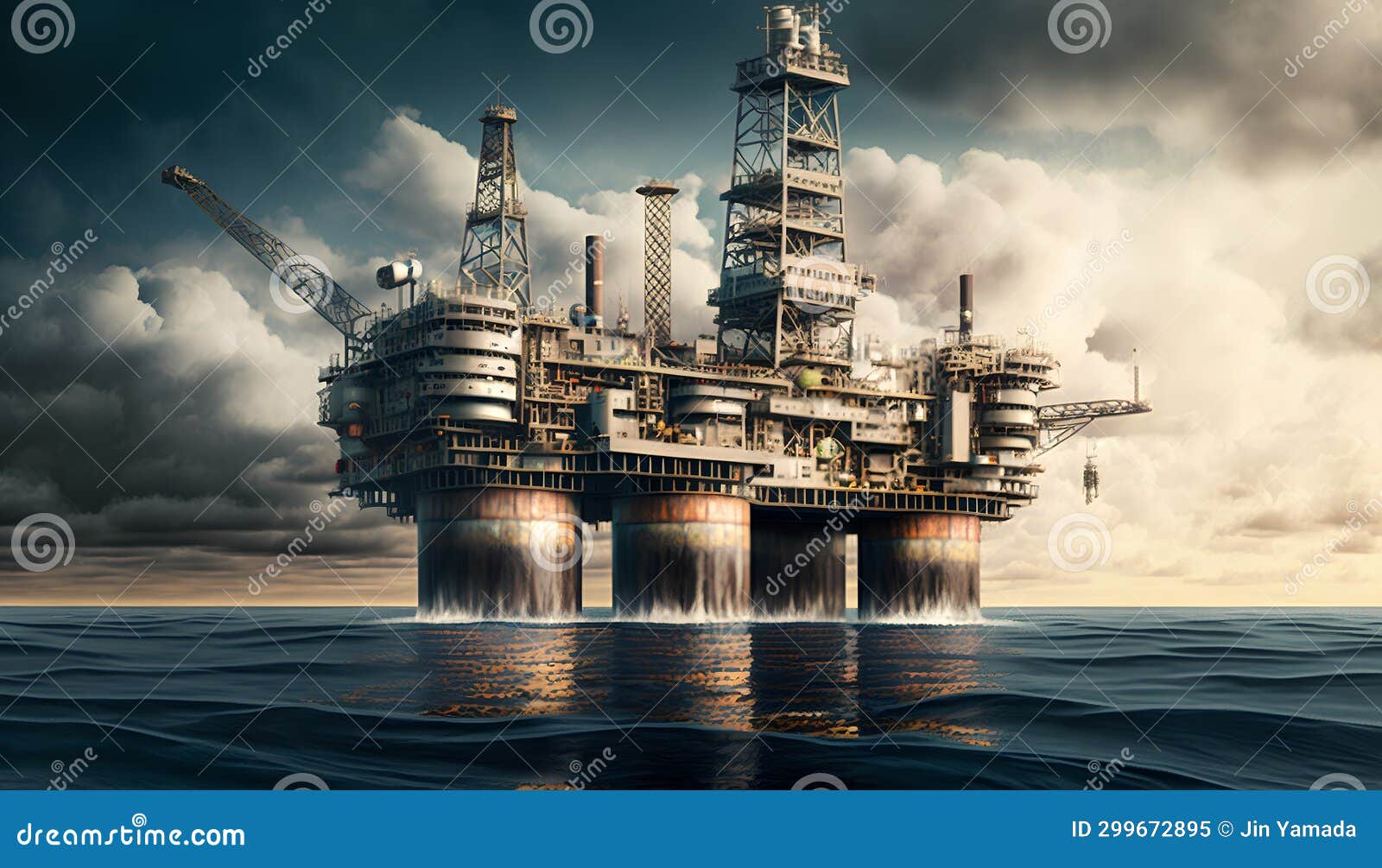 Offshore Oil and Gas Platform in the Sea. 3D Rendering Stock ...