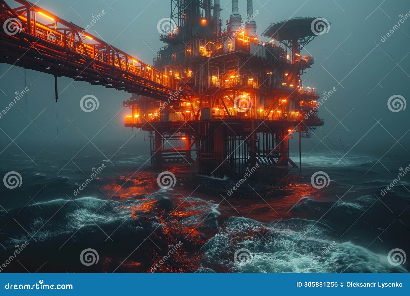 Offshore Oil Platform in Storm Stock Illustration - Illustration of ...