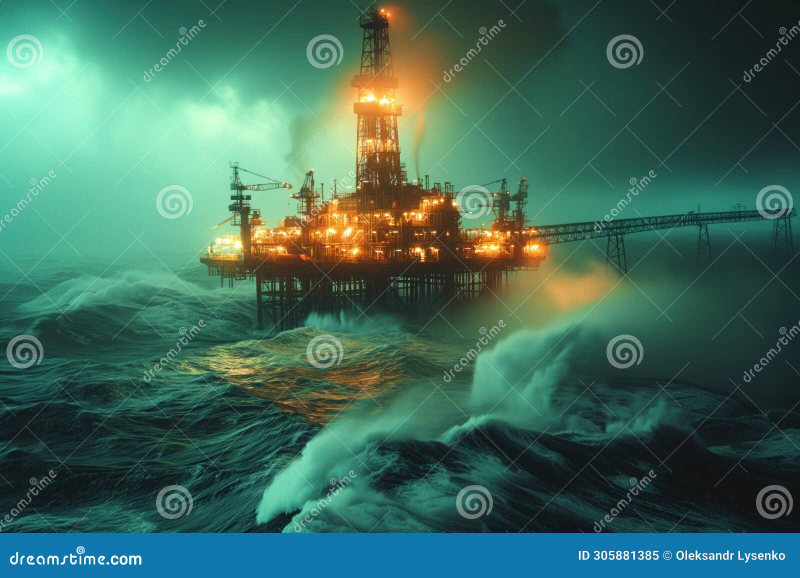 Offshore Oil Platform in Storm Stock Illustration - Illustration of ...