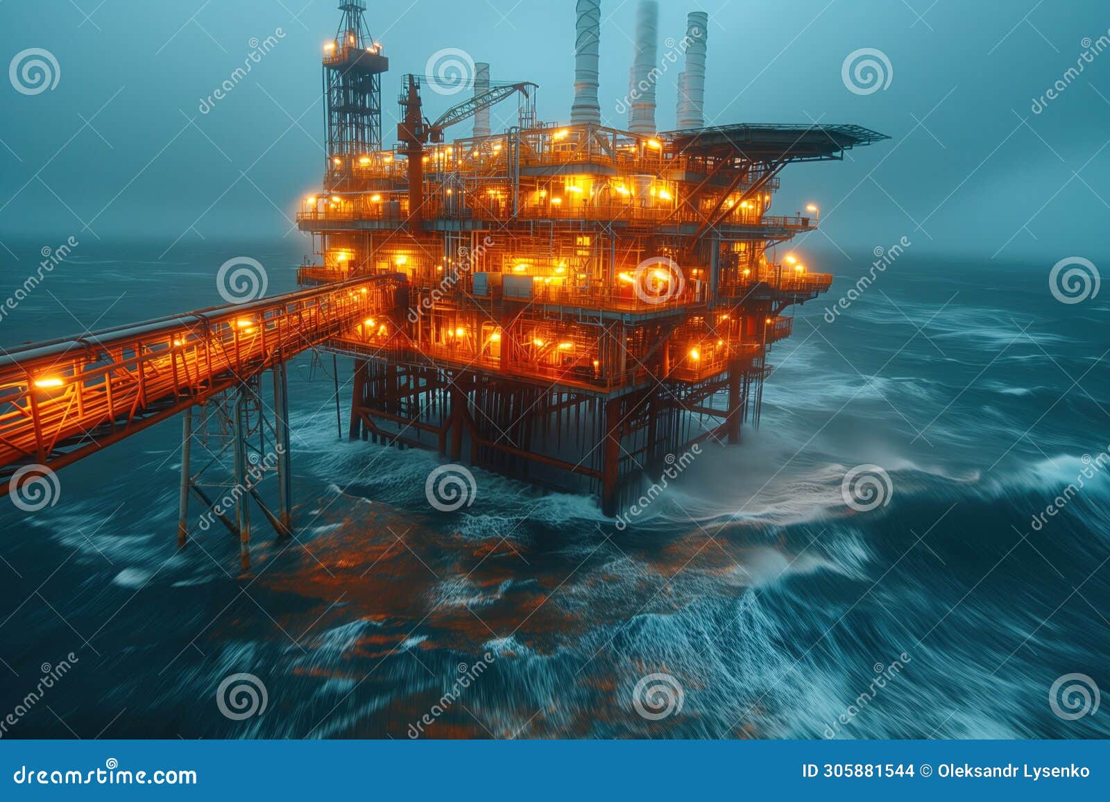 Offshore Oil Platform in Storm Stock Illustration - Illustration of ...