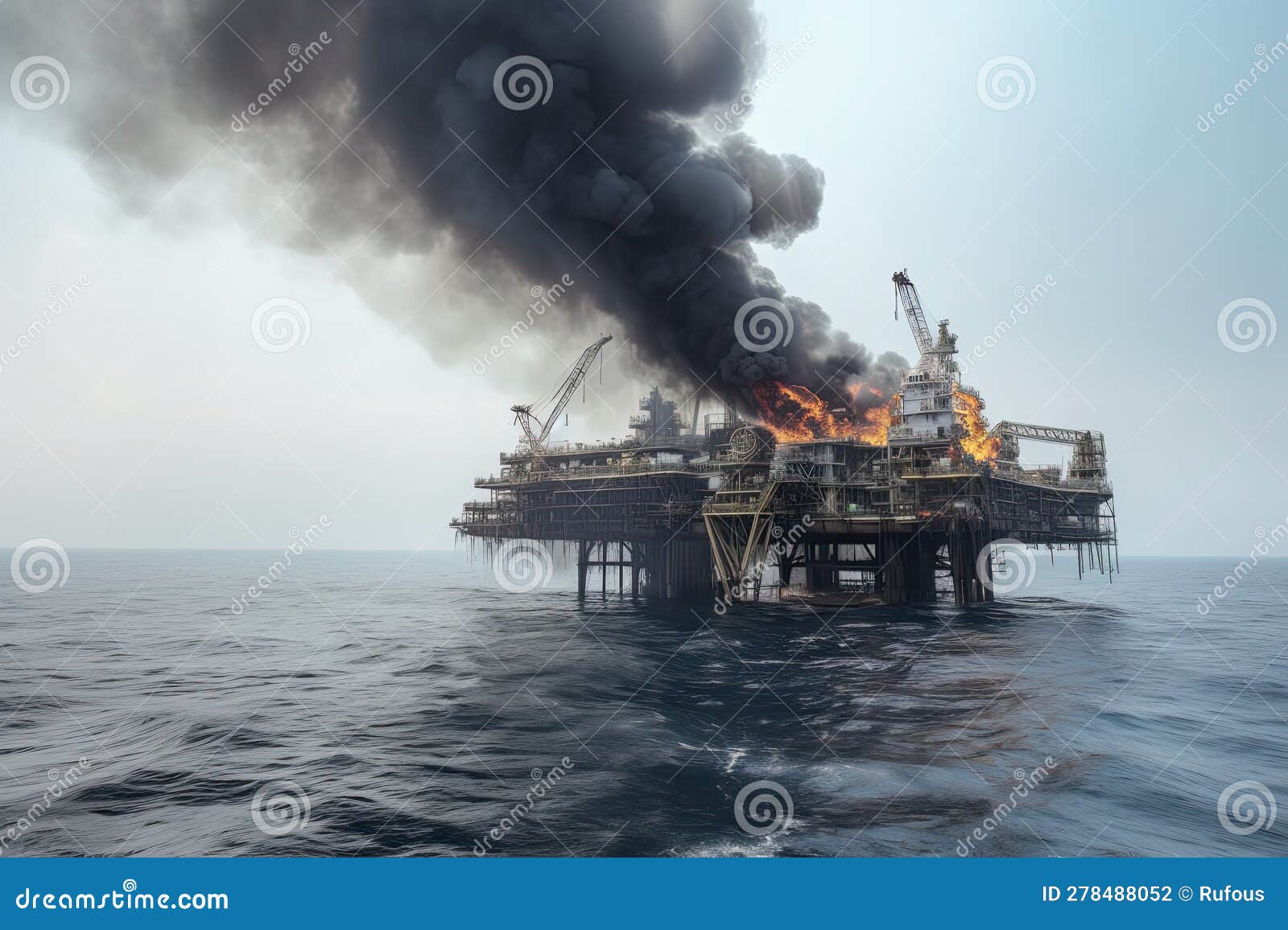 Offshore Oil and Rig Construction Damaged because Worst Case or Fire ...