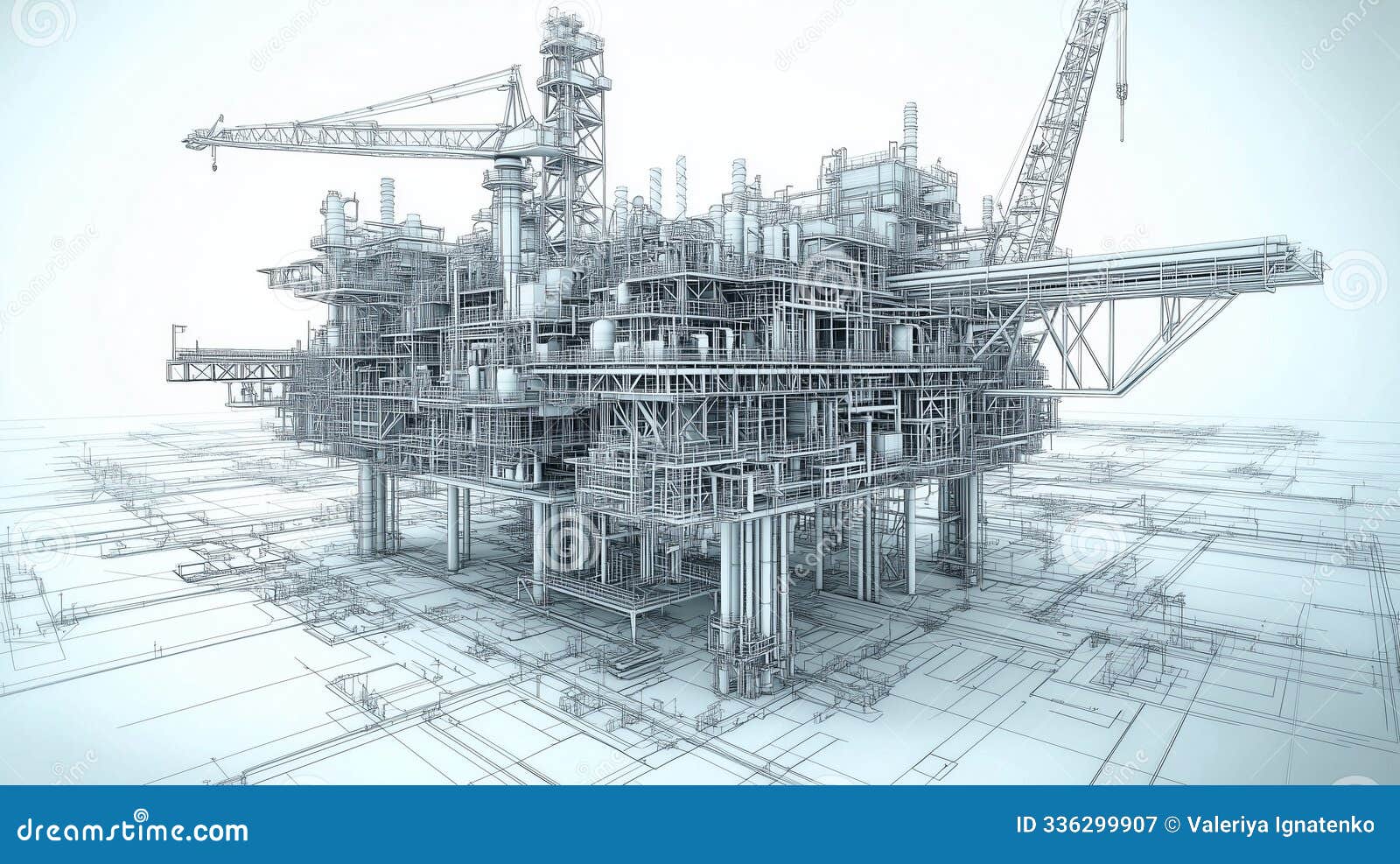 Offshore Oil Rig Drilling Platform Concept. Wire-frame Style Stock ...