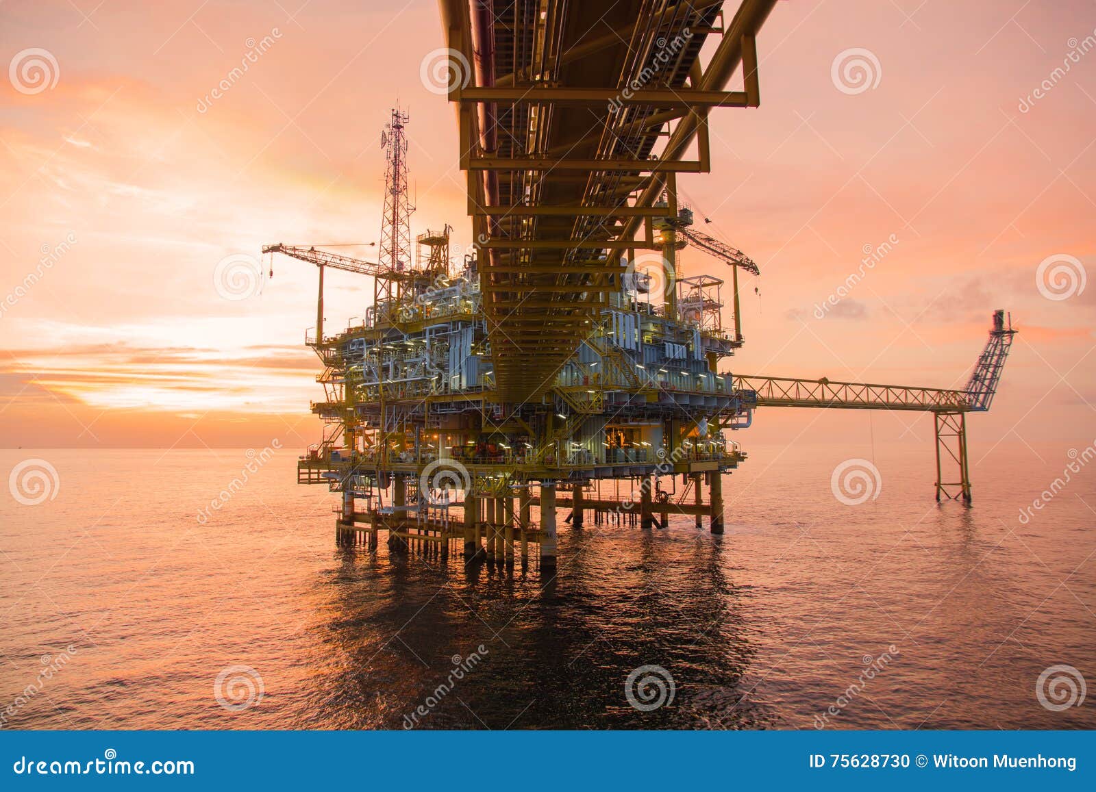 Offshore Oil and Rig Platform Stock Photo - Image of horizontal ...