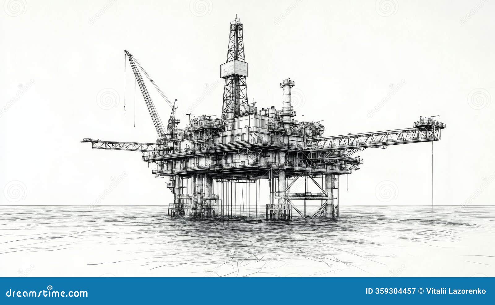 Offshore Oil Rig in the Sea Industrial Engineering Drawing for Energy ...