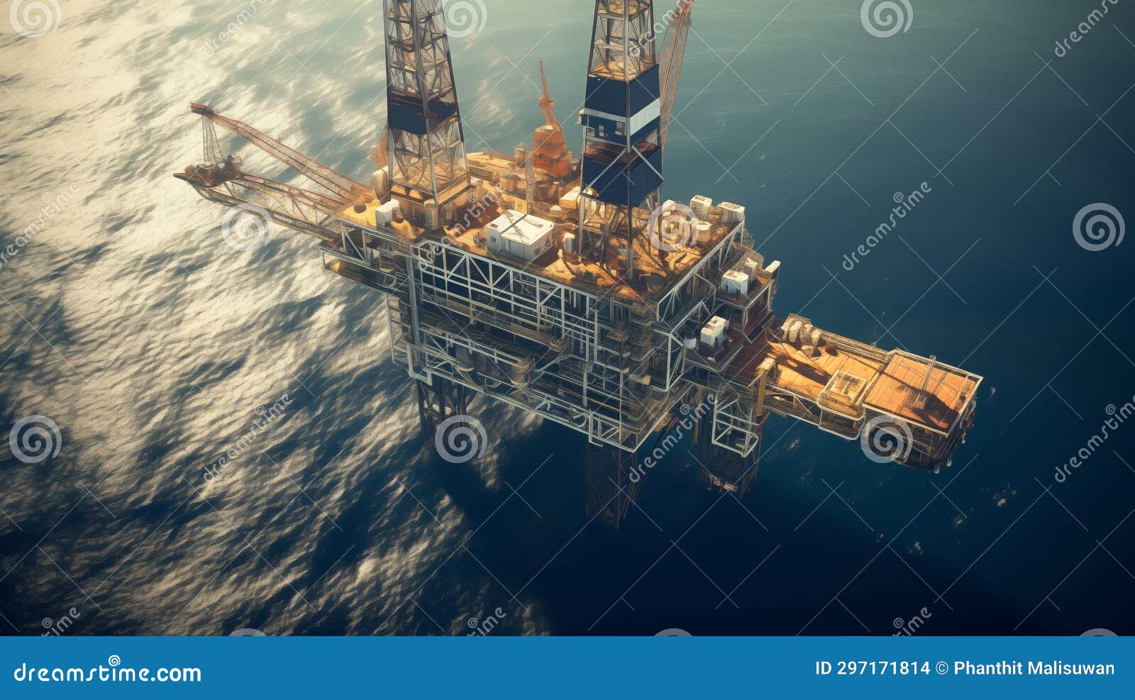 Offshore Oil Rig, Standing Tall in the Open Sea Stock Illustration ...