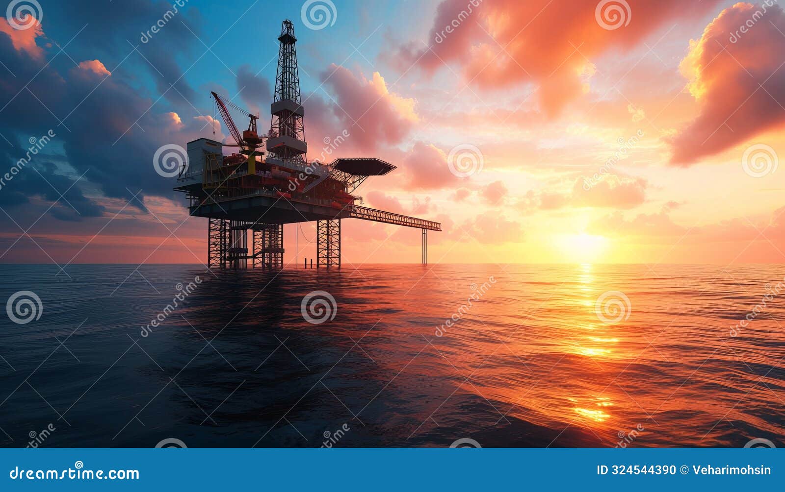 Offshore Oil Rig at Sunset Time. Oil Construction Concept Stock ...