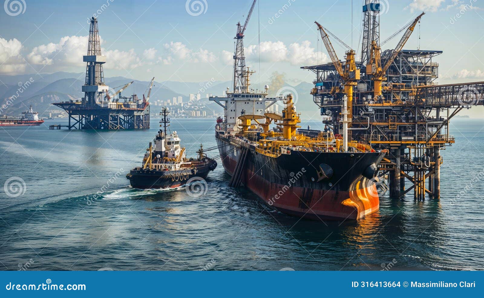 Offshore Oil Rig and Supply Vessel Operations Stock Illustration ...