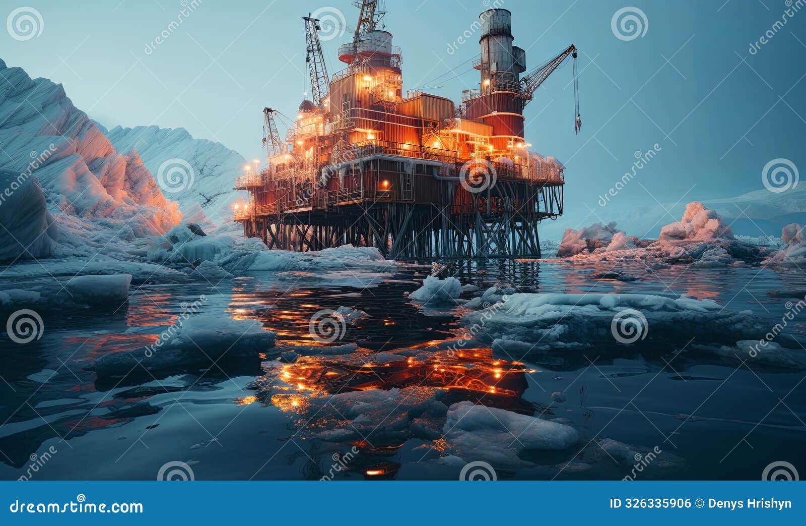 Offshore Oil Rig Surrounded by Ice Stock Photo - Image of circle, ocean ...