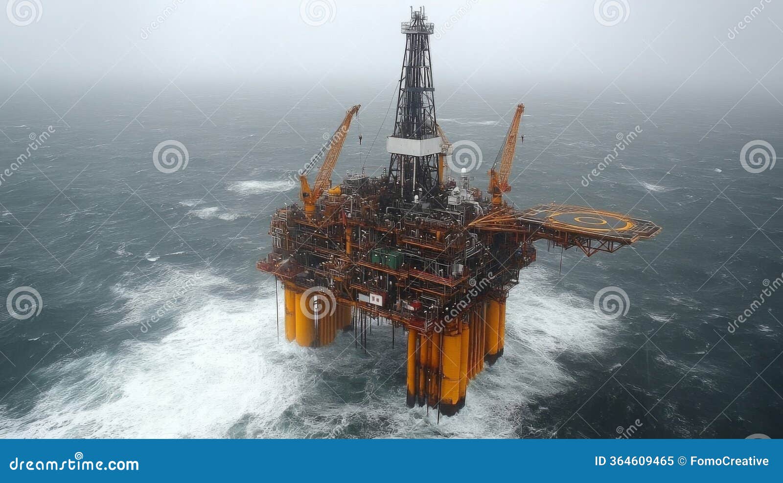 Intense Offshore Oil Rig Operation At Twilight. Concept Offshore Safety ...