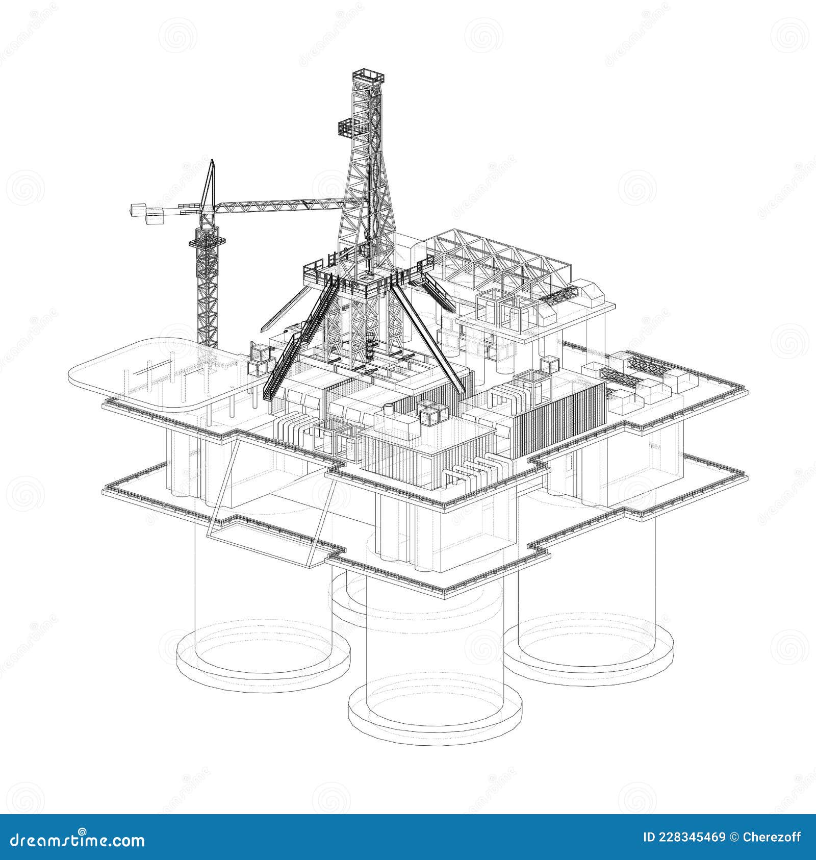 Offshore Oil Rig. Vector Rendering of 3d Stock Vector - Illustration of ...