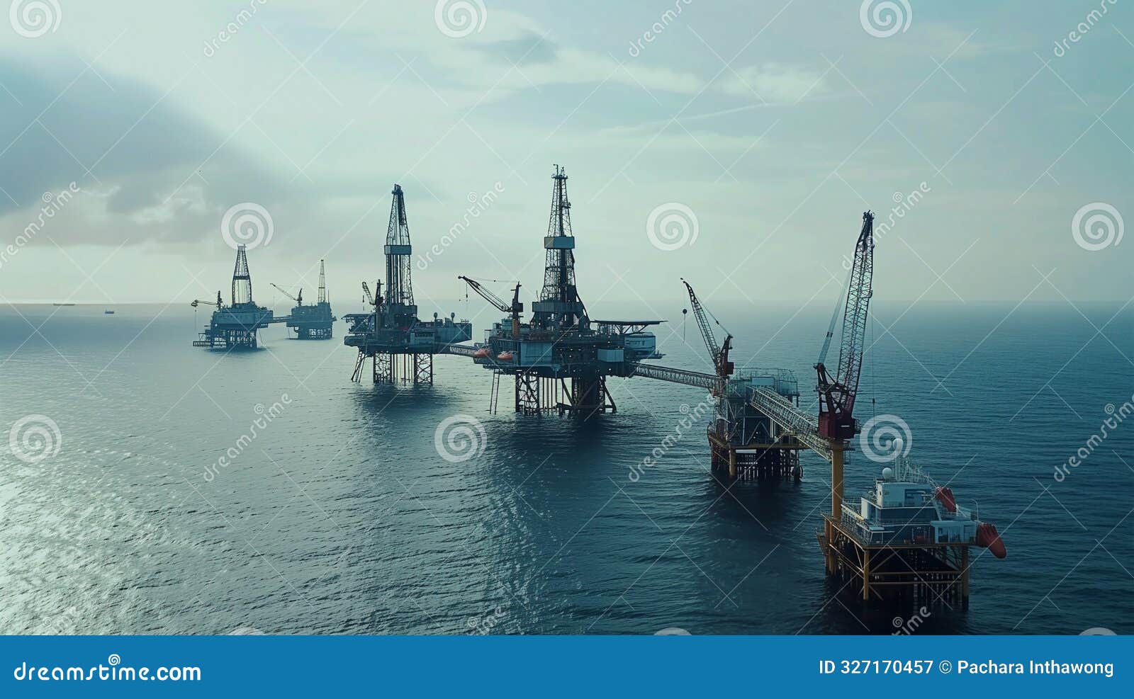 Offshore Oil Rigs stock illustration. Illustration of clouds - 327170457