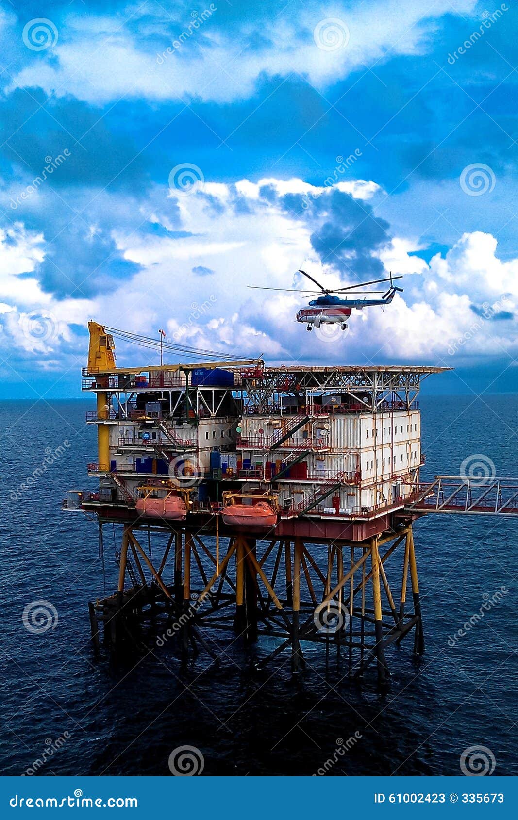 Offshore Production Platform with Hlicopter Stock Image - Image of ...