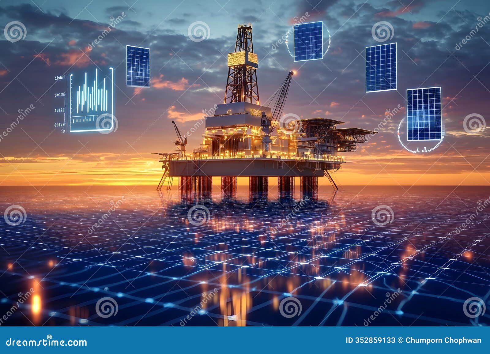 Offshore Solar Powered Oil Rig with Holographic Data Visualizations at ...