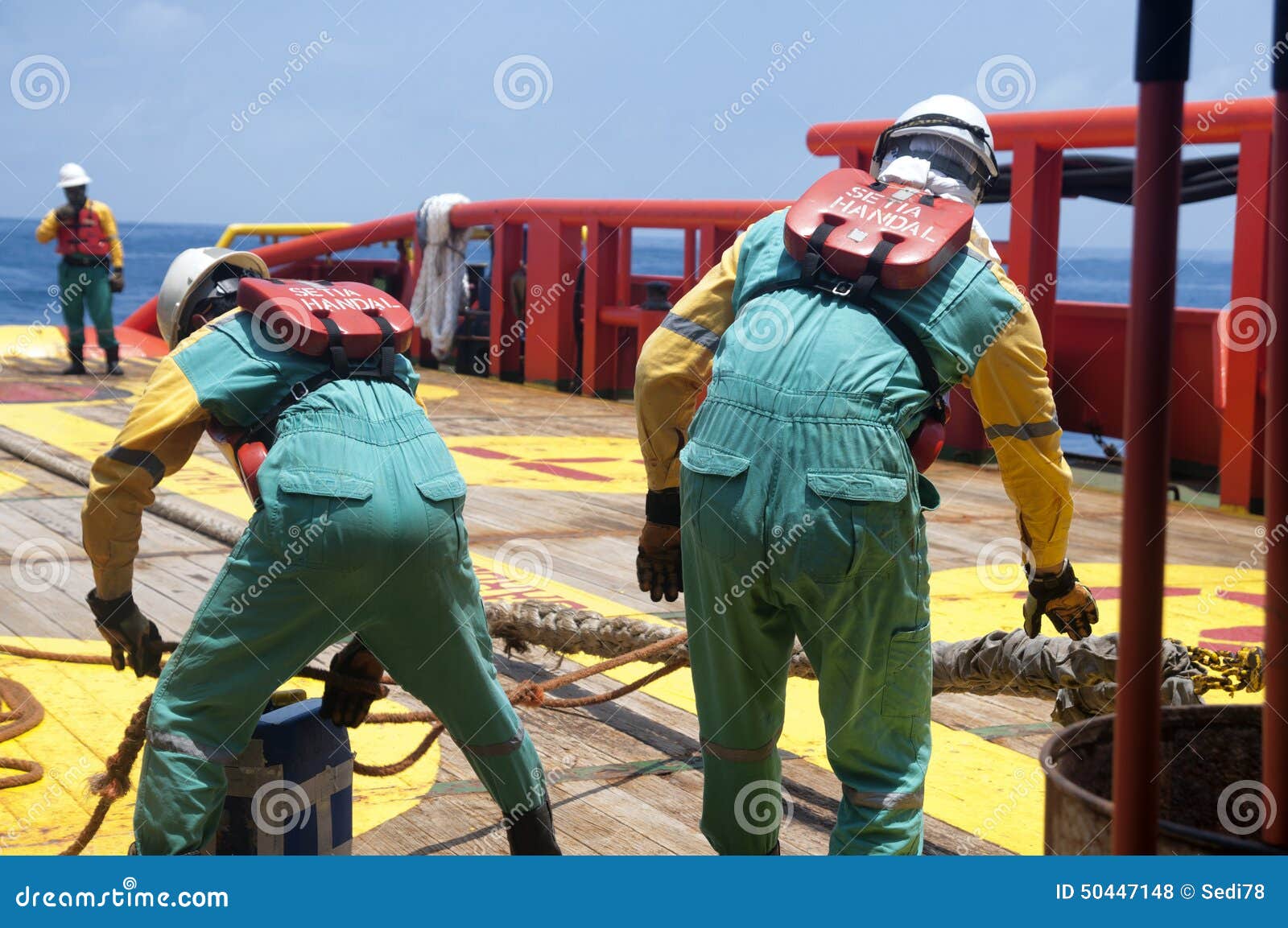 Offshore Vessel Crew Working on Deck Editorial Stock Photo - Image of ...