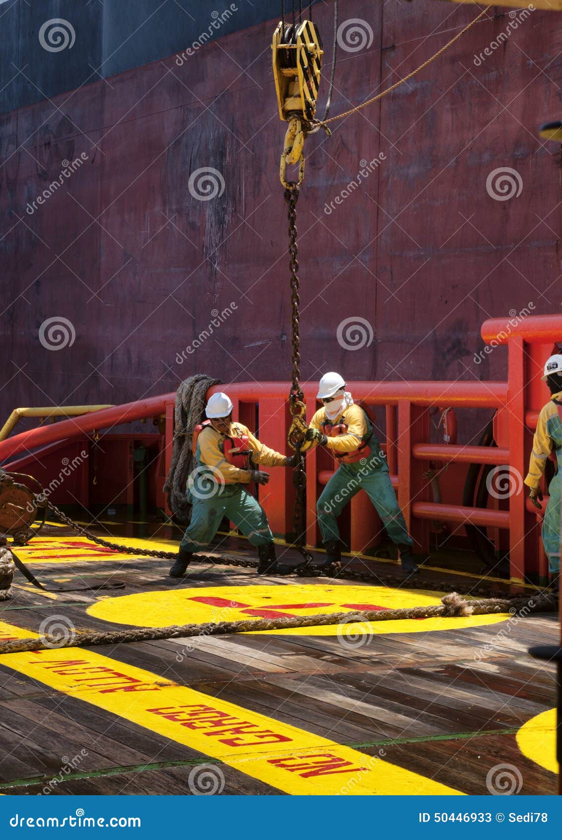 Offshore Vessel Crew Working on Deck Editorial Stock Photo - Image of ...