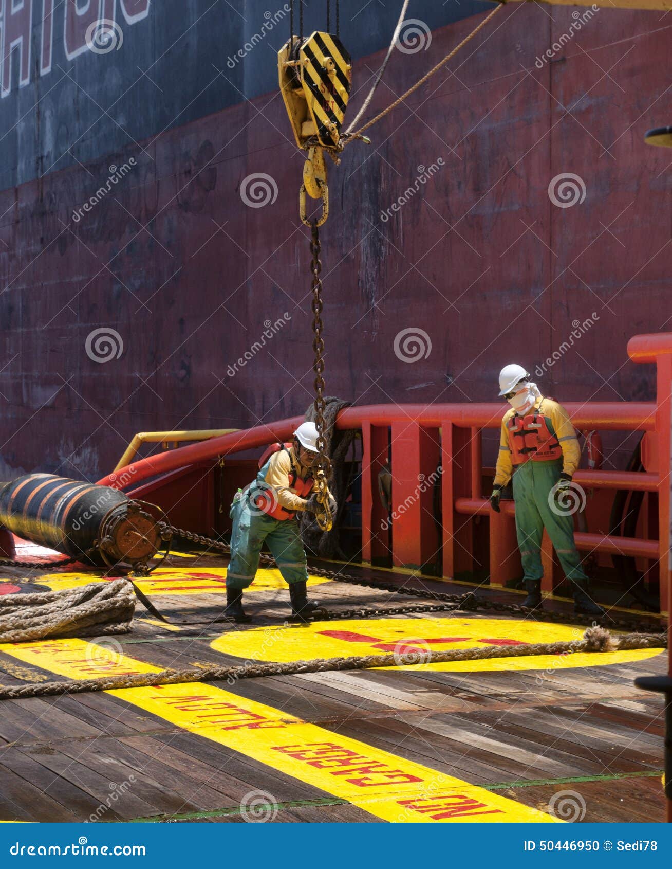 Offshore Vessel Crew Working on Deck Editorial Image - Image of hose ...