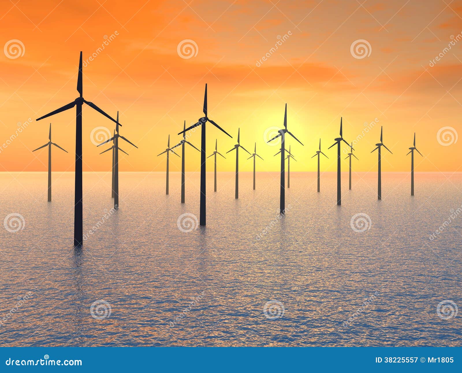 Offshore Wind Farm stock illustration. Illustration of sunset - 38225557