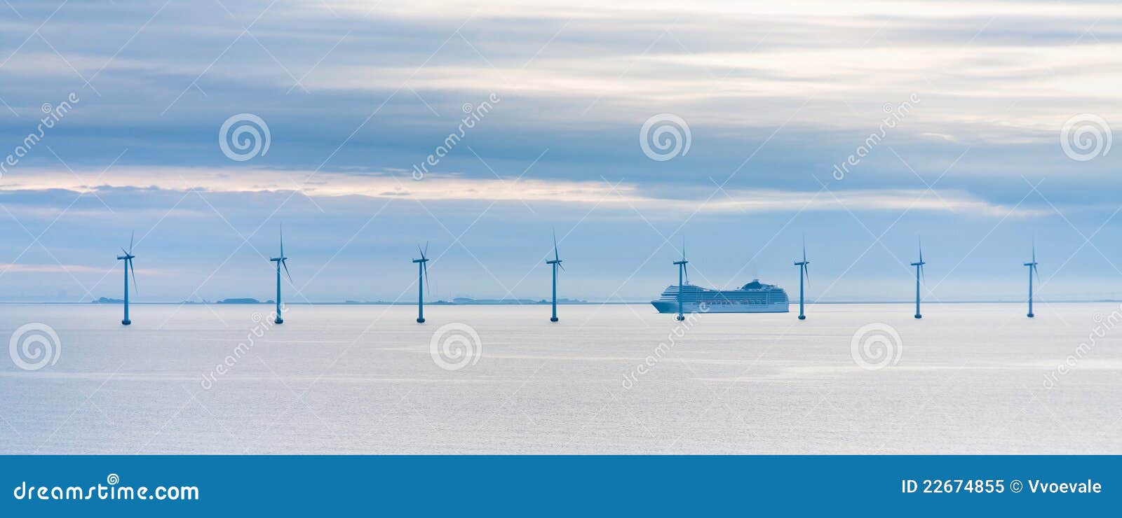 Offshore Wind Farm at Early Morning Stock Image - Image of blue ...