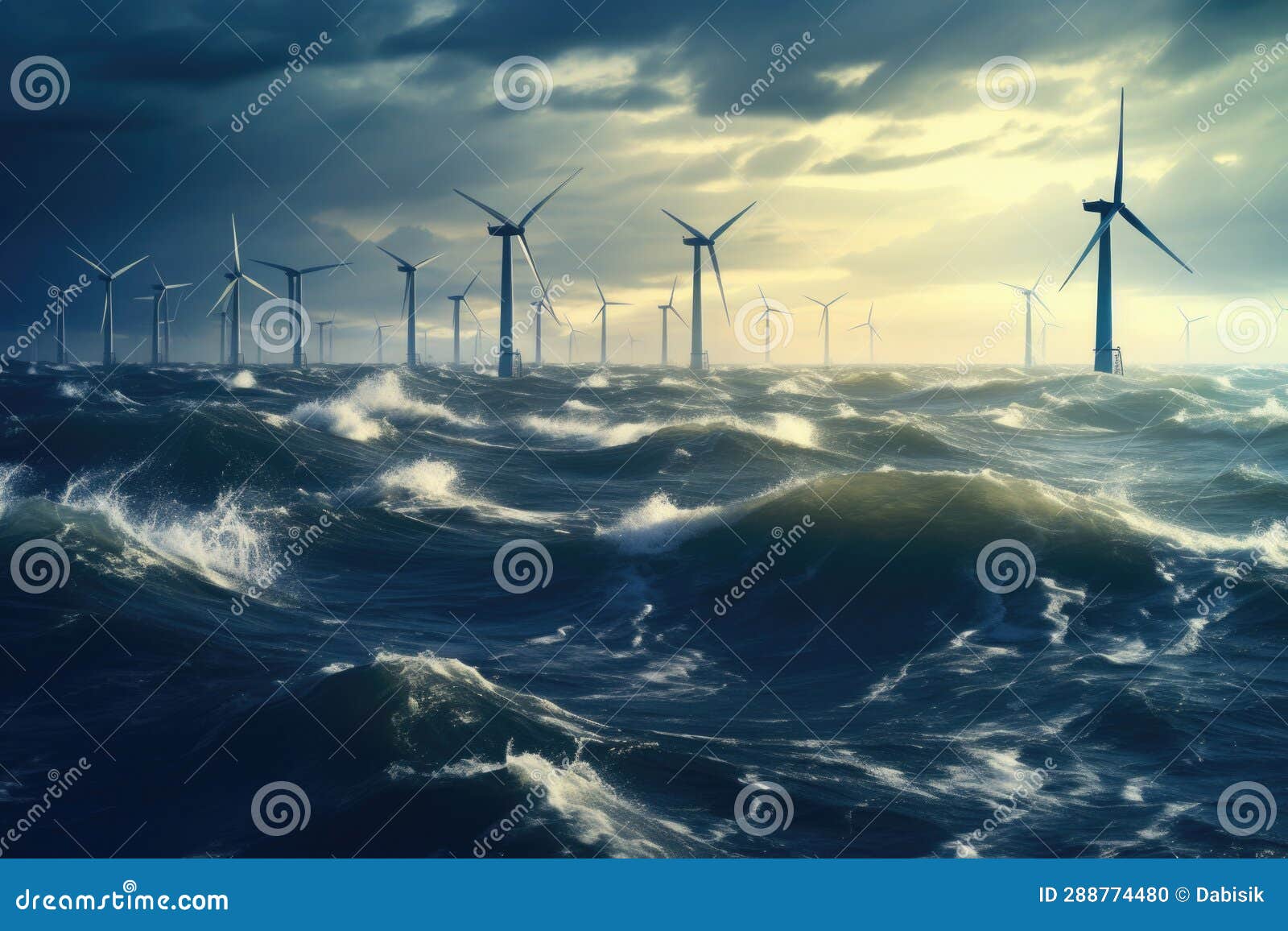 Offshore Wind Farm. Wind Generators in Sea. Generative AI Stock Photo ...