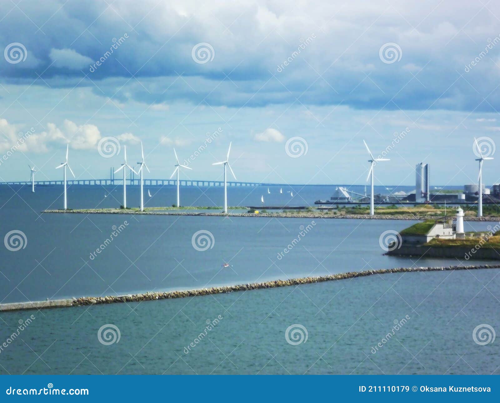 Offshore Wind Turbine Farm. North Sea. View from the Sea Stock Image ...
