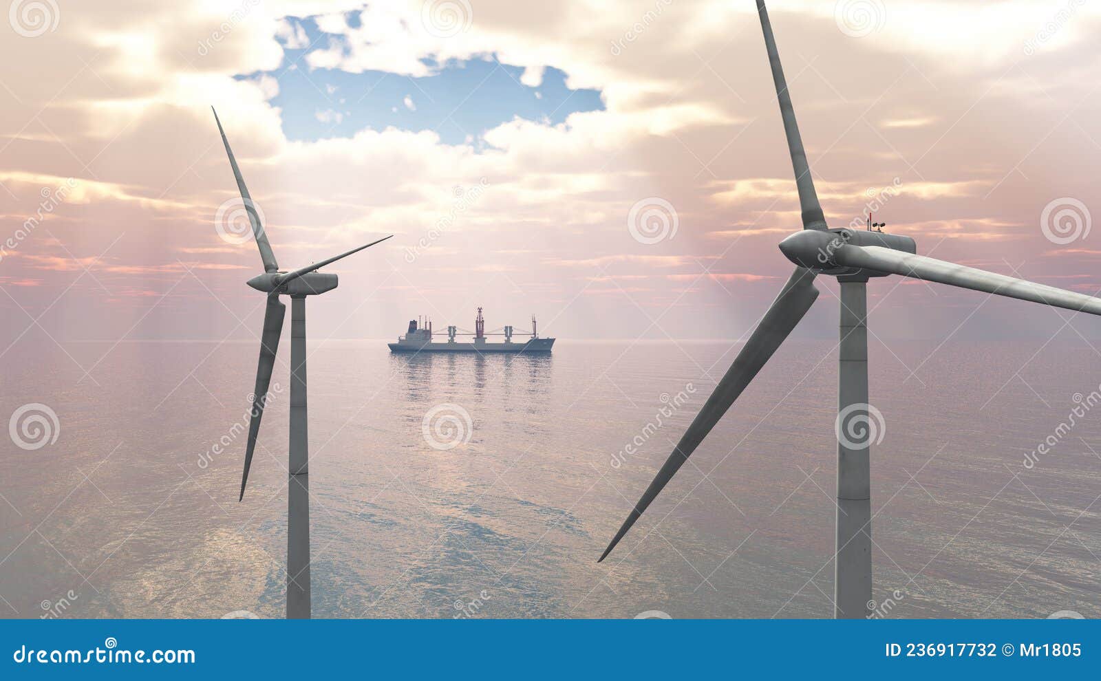 Offshore Wind Turbines and Cargo Ship Stock Illustration - Illustration ...