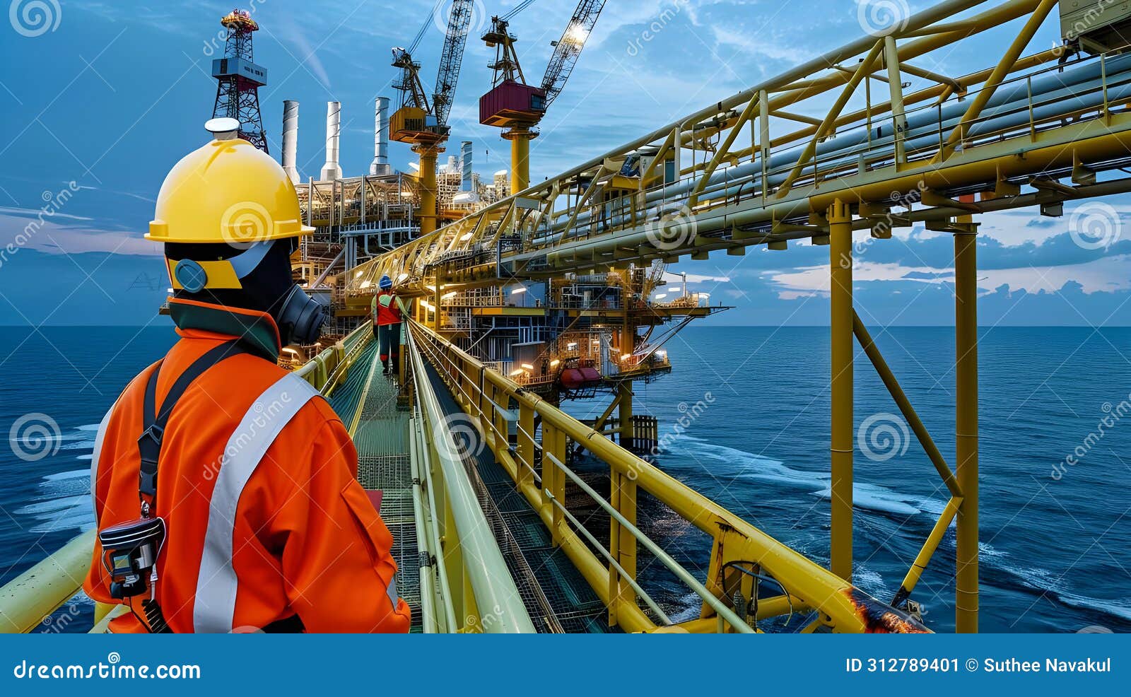 Offshore Workers Work on Both Oil Power and on Drilling Rigs. a Worker ...