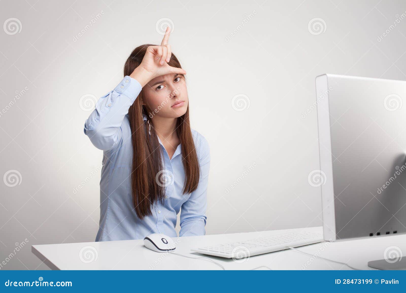 Ofiice Worker is Showing Loser Sign Stock Image - Image of computer ...