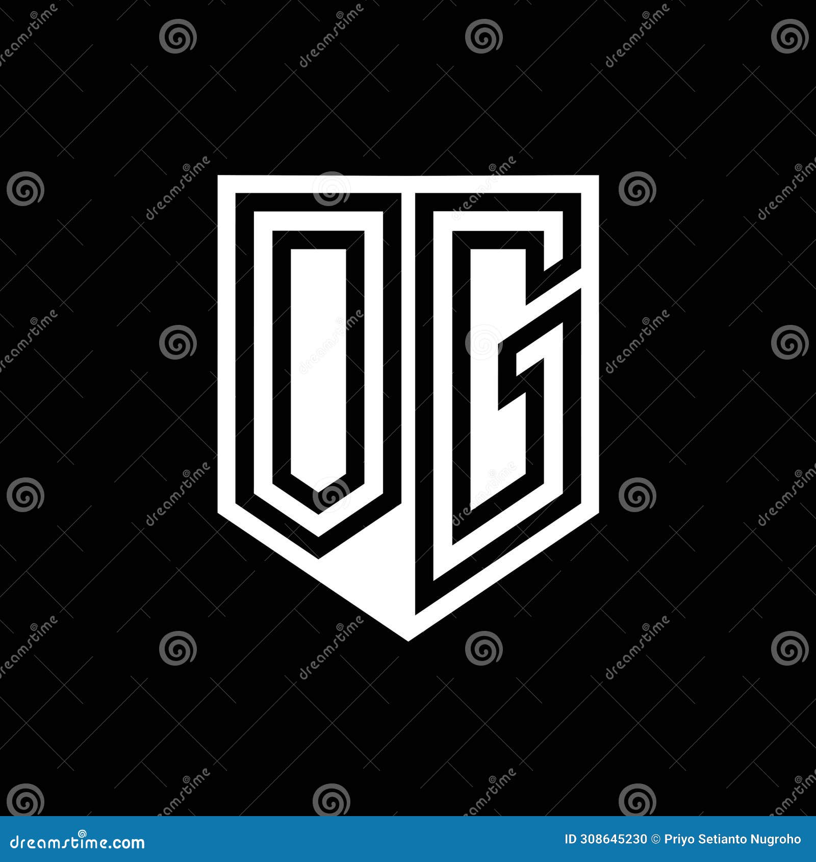 OG Logo Monogram Shield Geometric Black Line Inside White Shield Color ...