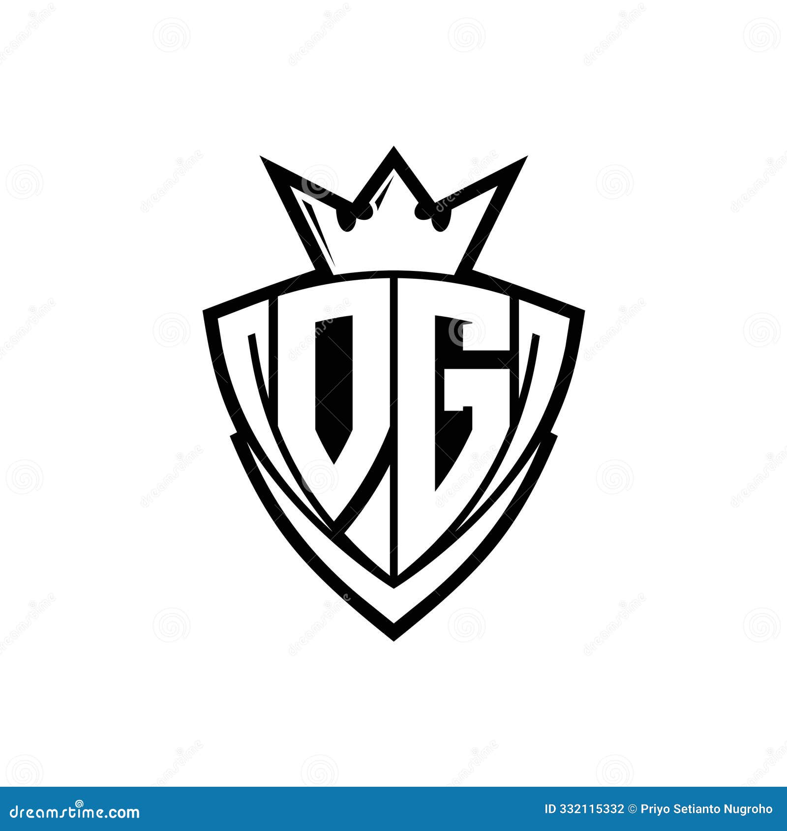 OG Letter Logo With Sharp Triangle Shield Shape With Crown Inside White ...