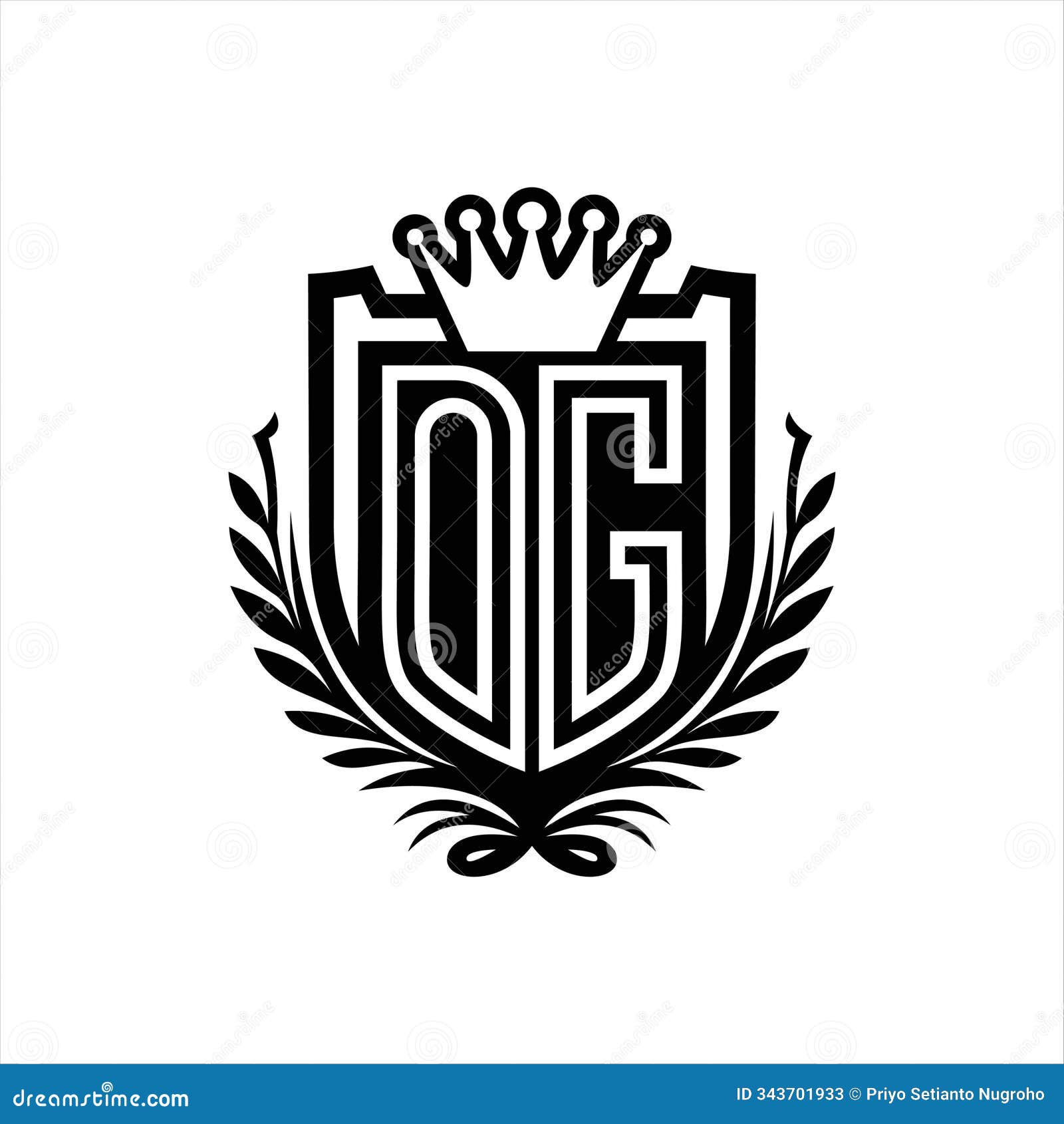 OG Logo Heraldic Shield Shape With Crown, Vintage Crest On White ...